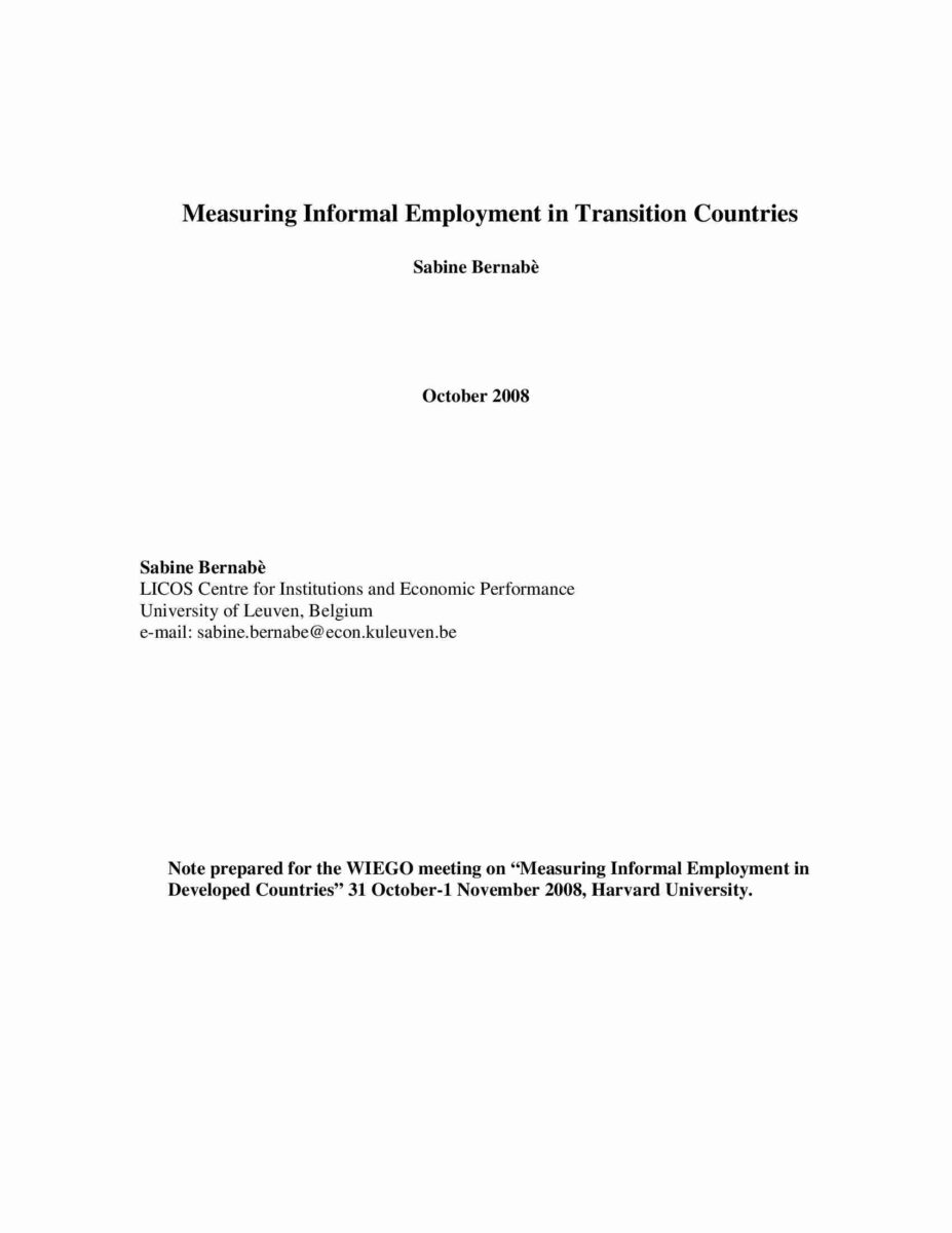 Measuring Informal Employment in Transition Countries - WIEGO