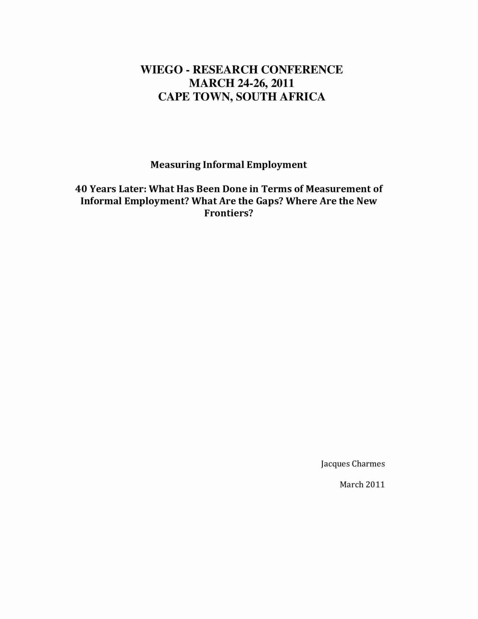 Measuring Informal Employment, 40 Years Later (Paper) - WIEGO