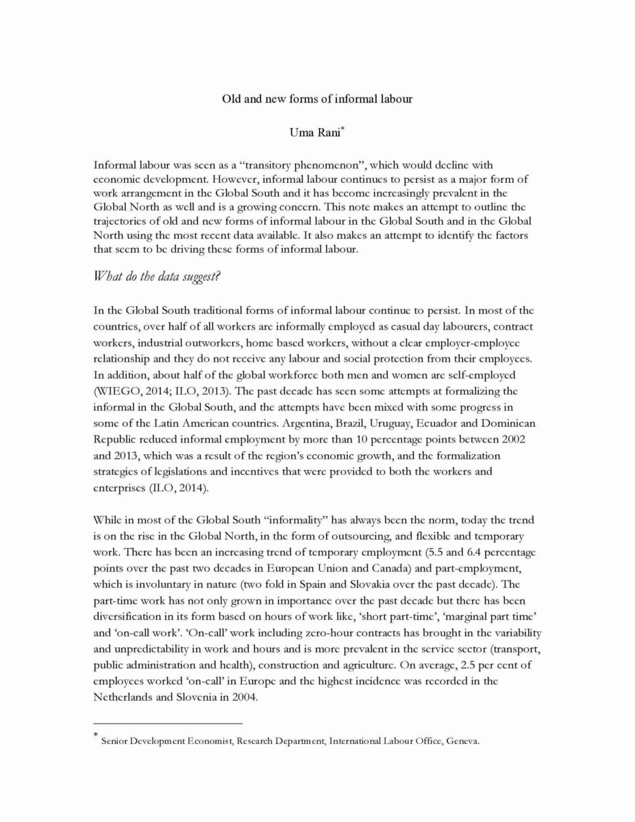 Old and new forms of informal labour - WIEGO