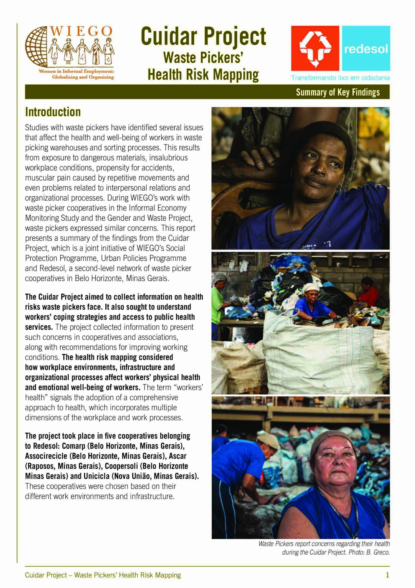 Cuidar Project: Waste Pickers’ Health Risk Mapping - WIEGO