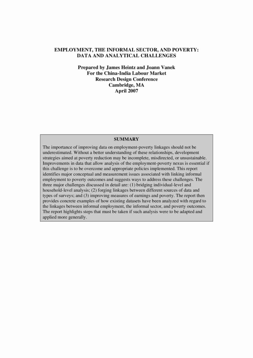 Employment, The Informal Sector, and Poverty: Data and Analytical Challenges - WIEGO