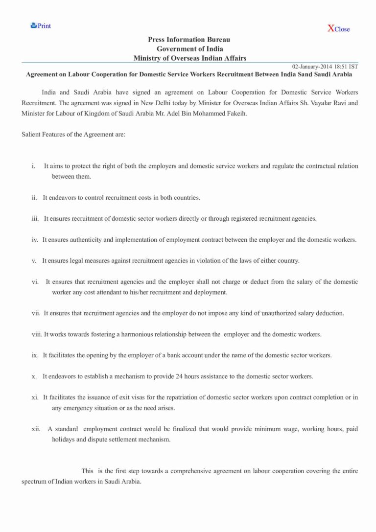 Labour Cooperation Agreement Between India and Saudi Arabia - WIEGO