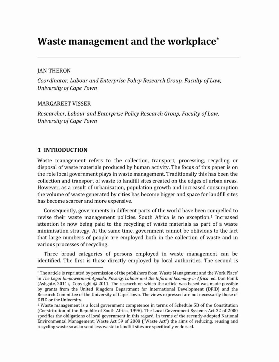 Waste management and the workplace - WIEGO