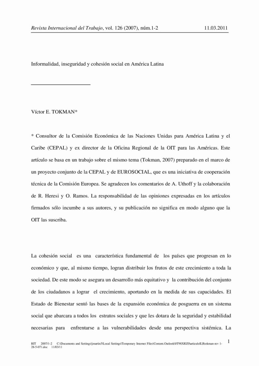 Informalidad, inseguridad y cohesión social en América Latina - WIEGO