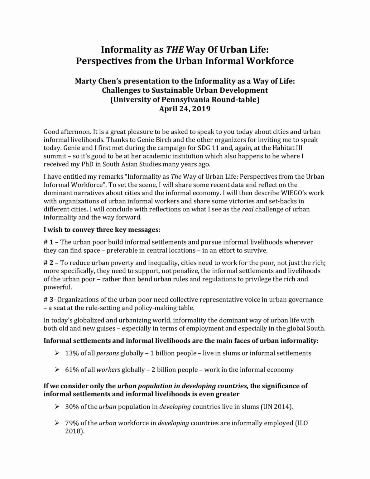 Informality as THE Way Of Urban Life: Perspectives from the Urban ...