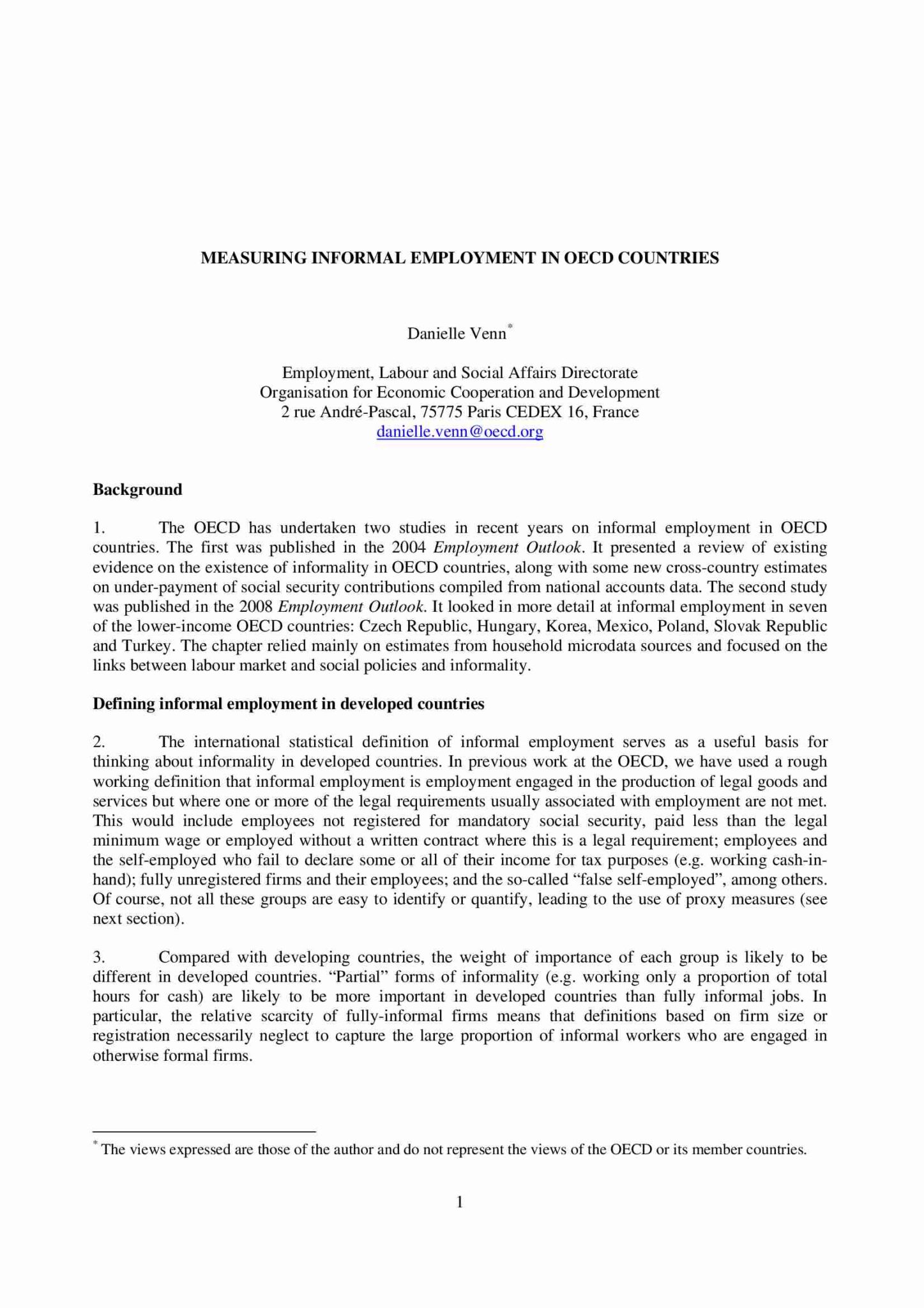 Measuring Informal Employment in OECD Countries - WIEGO