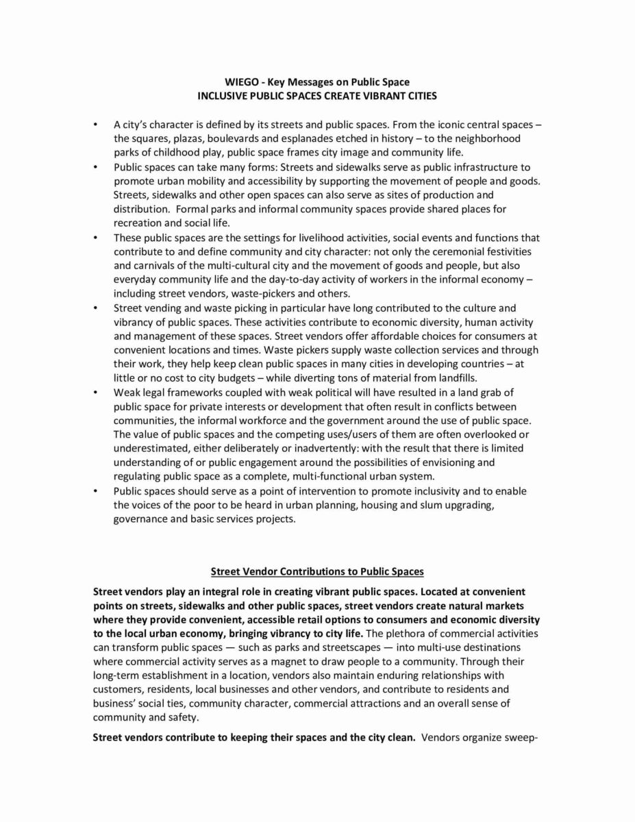 WIEGO's Key Messages on Public Spaces - WIEGO