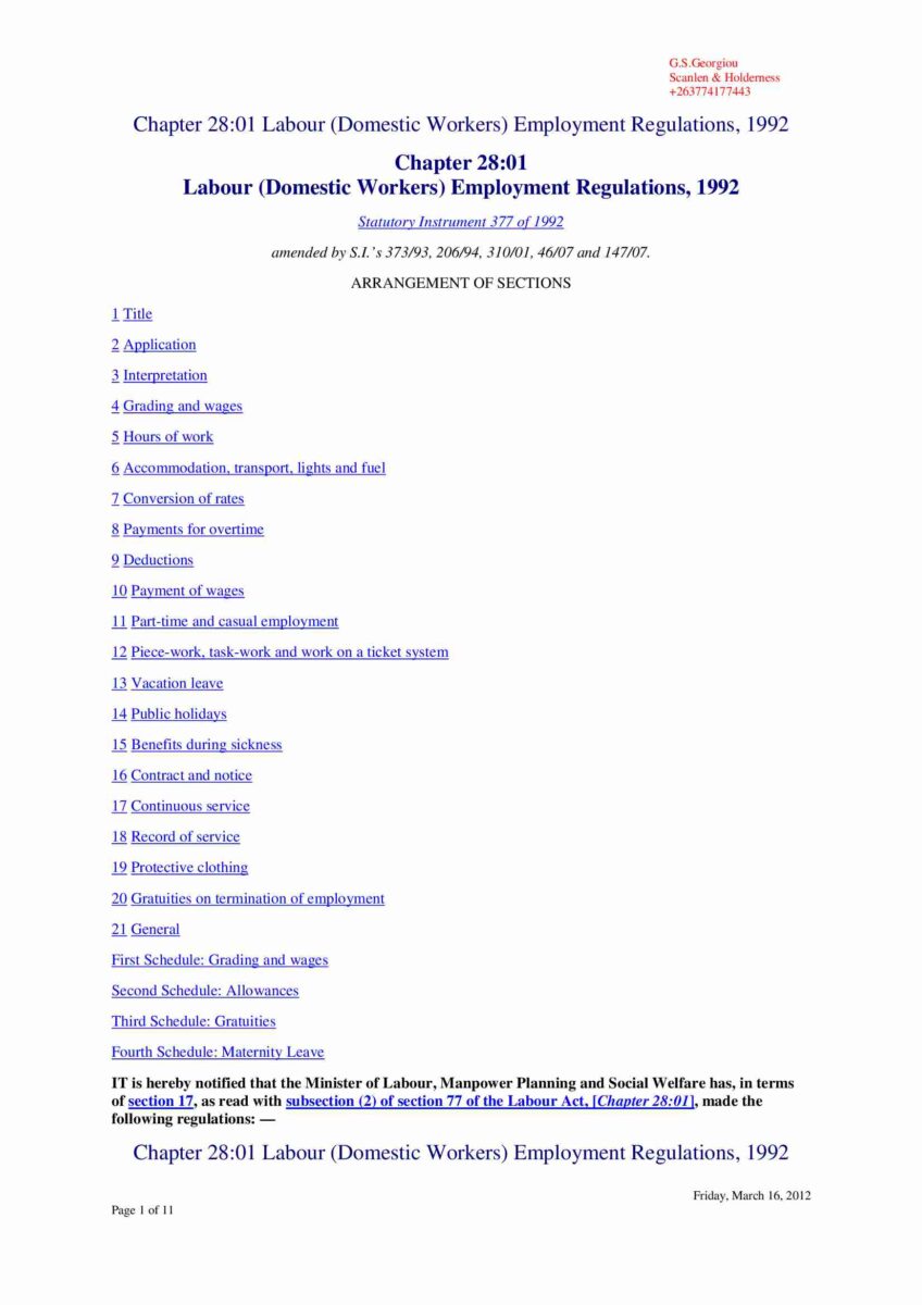 Labour Domestic Workers Employment Regulations, 1992 - WIEGO
